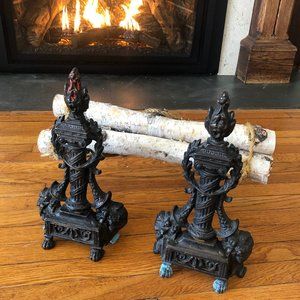 Antique | Accents | Antique Decorative Cast Iron Andirons Log Dog Set ...